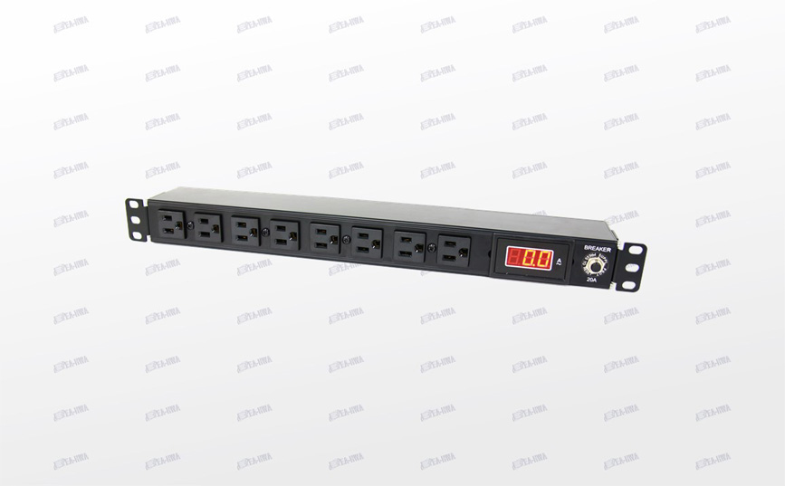 19" Rack Mount 1U8Way External Power Socket Stripe - Digital Ammeter